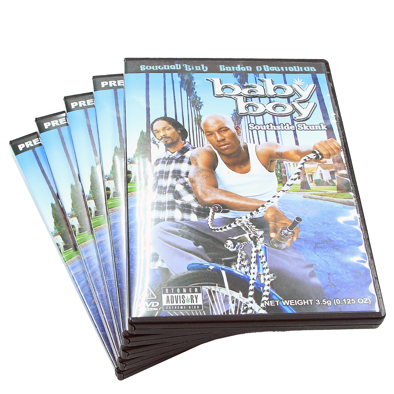 5 Pack - 3.5g DVD Case & Mylar Bag Combo - Baby Boy Southside Skunk ...