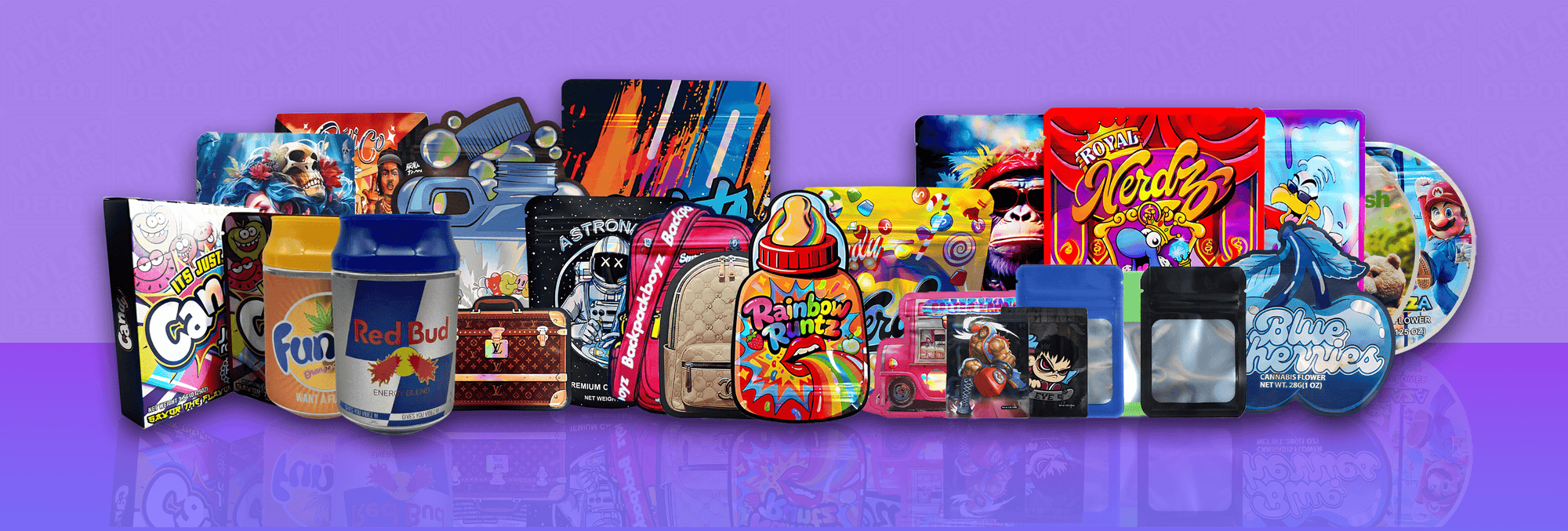 Custom & Exotic Mylar Bag Packaging | Designer Die Cut Mylar Bags ...